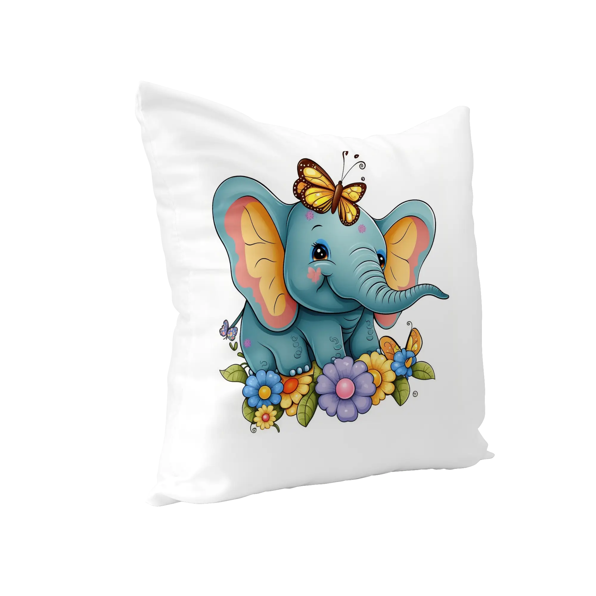 Small Cushion Cover & Insert 25 X 25CM (10 X 10″) White (Cute Elephant ...