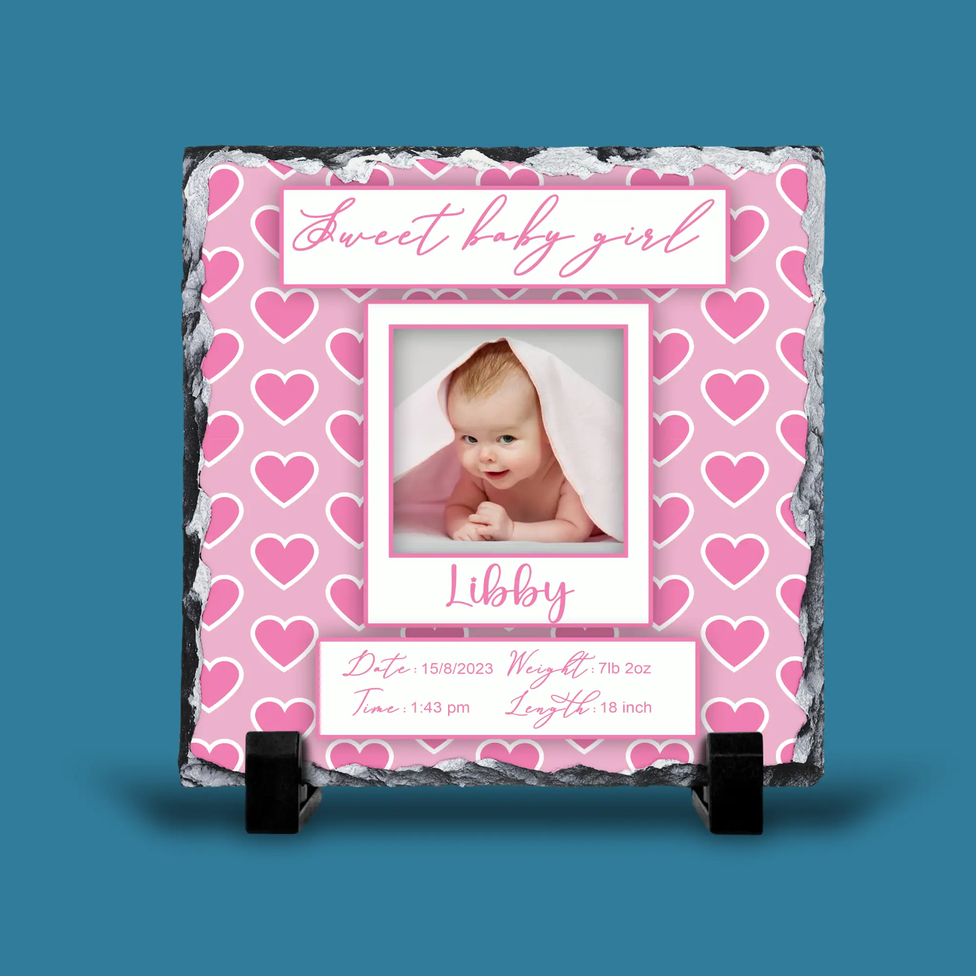 Photo-Slate-Square (14x14cm) Gloss Baby Girl - MISTYBAA